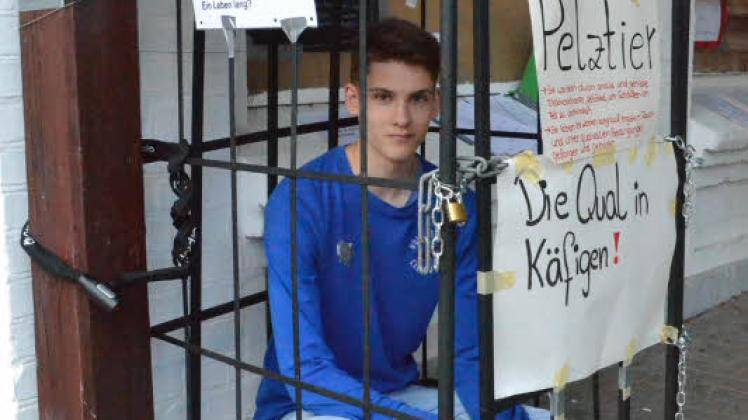 Kunstaktion: Schüler harrte eine Stunde im Käfig aus
