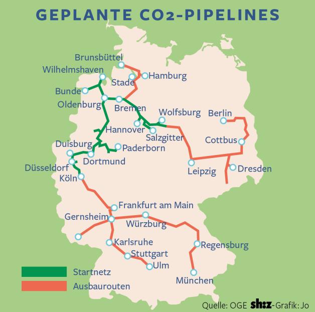 Plan von OGE: CO2-Pipelines durch Deutschland – eine geht nach SH