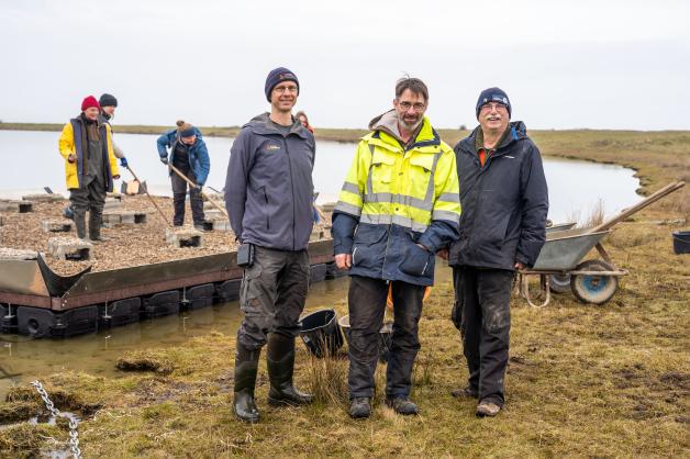 Ein Brutfloß für Küstenvögel liegt bei Scheimünde im Wasser. | SHZ