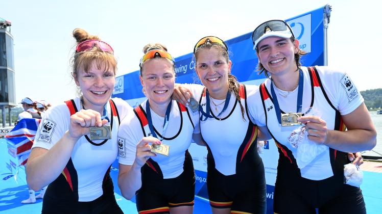 Pia Greiten holt sich im Team beim Ruder-Weltcup Bronze-Medaille