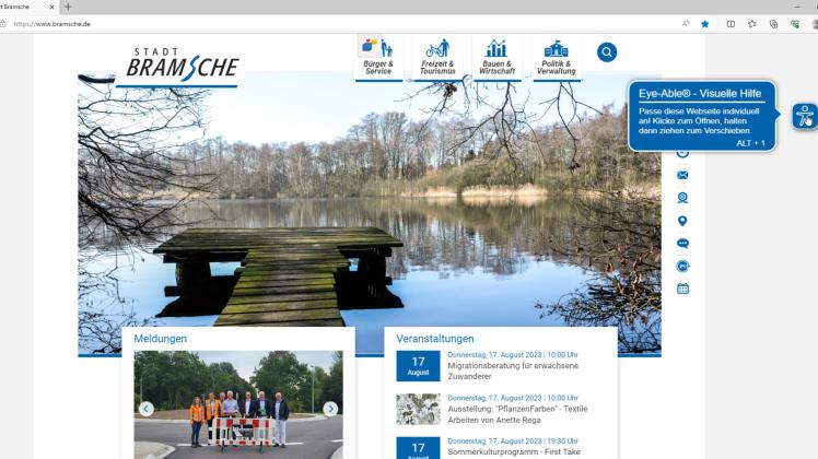 Homepage der Stadt Bramsche mit Funktionen für Sehbehinderte