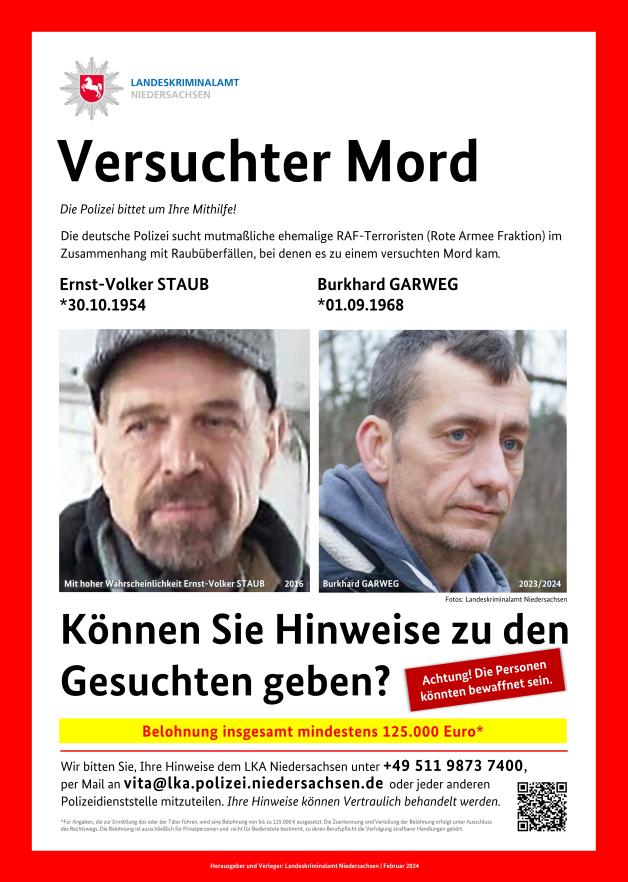 RAF-Terroristen zur Fahndung: Plakat-Suche nach Staub und Garweg