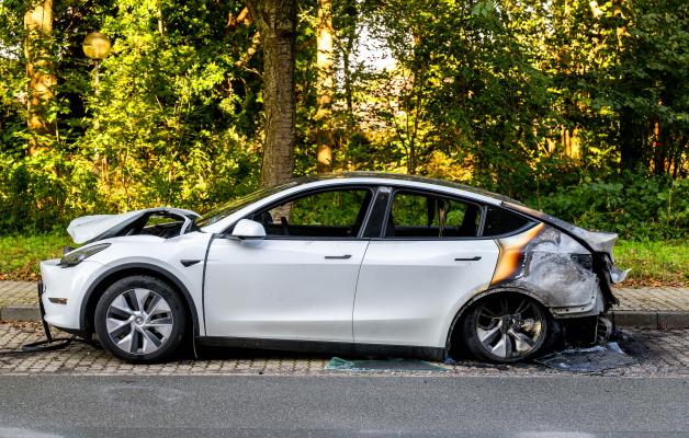 Feuer: Tesla geht in Flensburg in Flammen auf und brennt aus