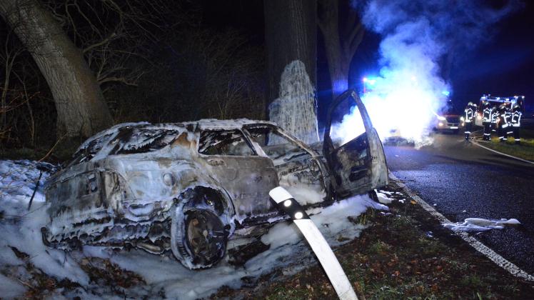 Frontalcrash bei Salem: Auto geht in Flammen auf