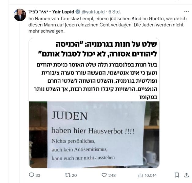 Entsetzen in Israel über antisemitischen Aushang in Flensburg